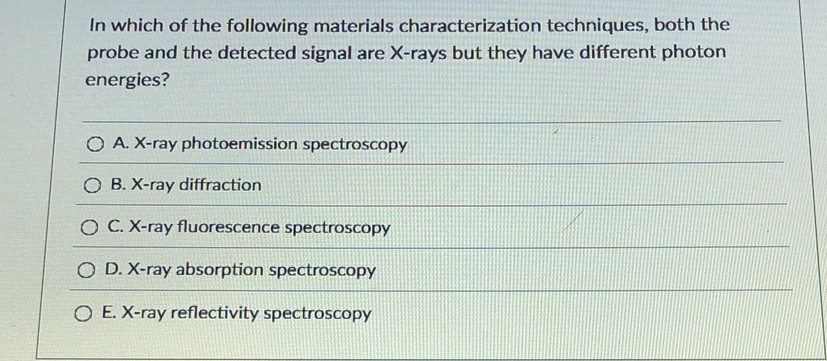 Solved In which of the following materials characterization | Chegg.com