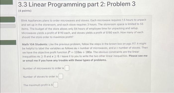 Solved 3.3 Linear Programming part 2: Problem 3 (4 points) | Chegg.com