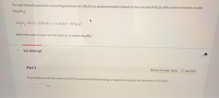 Solved The Hall-Héroult process for converting aluminum ore | Chegg.com