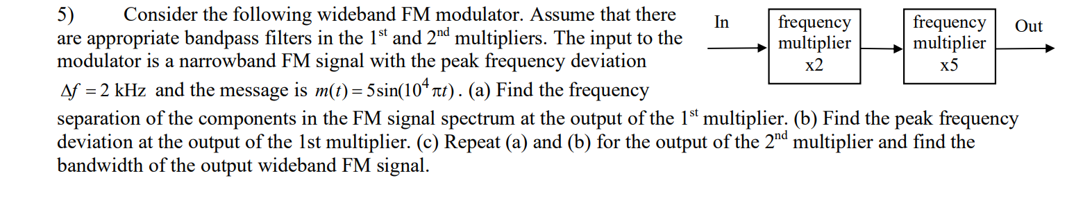 Solved 5) Consider the following wideband FM modulator. | Chegg.com
