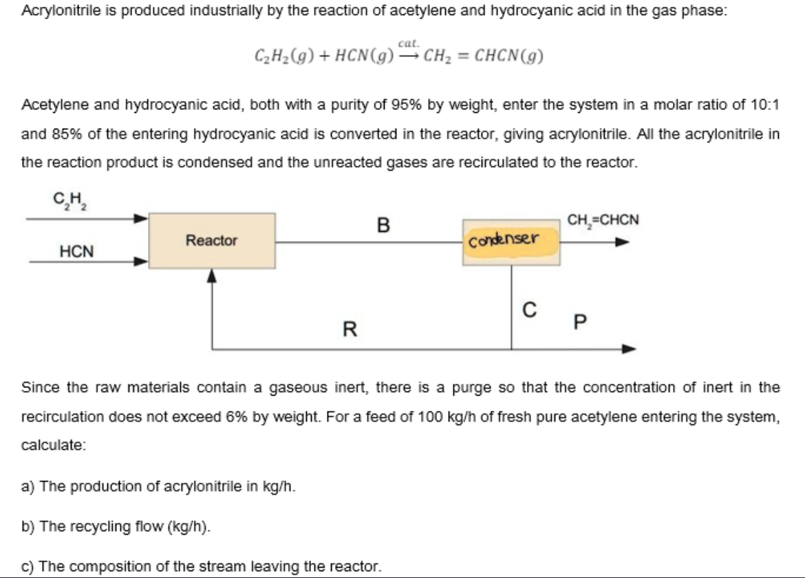 Solved Acrylonitrile is produced industrially by the | Chegg.com