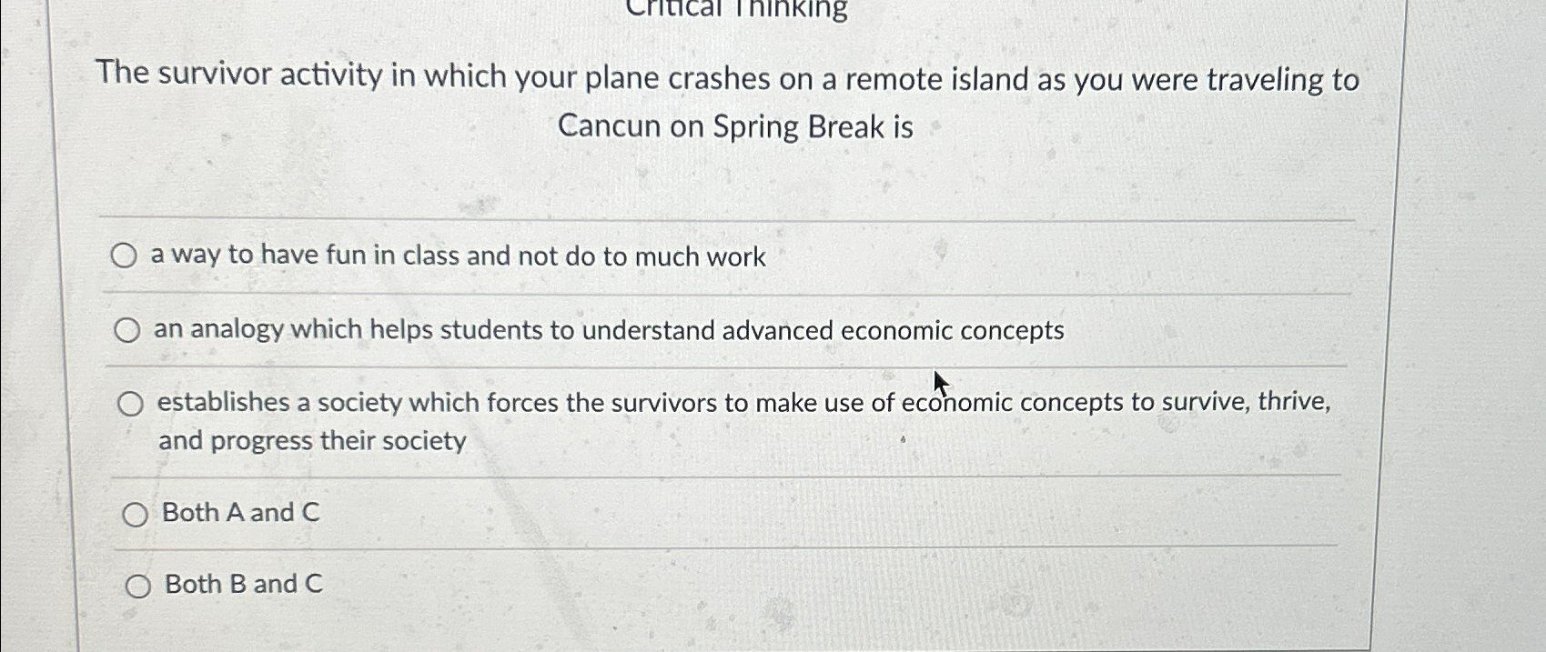 Solved The survivor activity in which your plane crashes on | Chegg.com