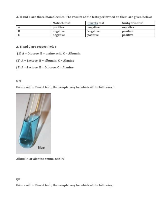 Solved A, B and C are three biomolecules. The results of the | Chegg.com
