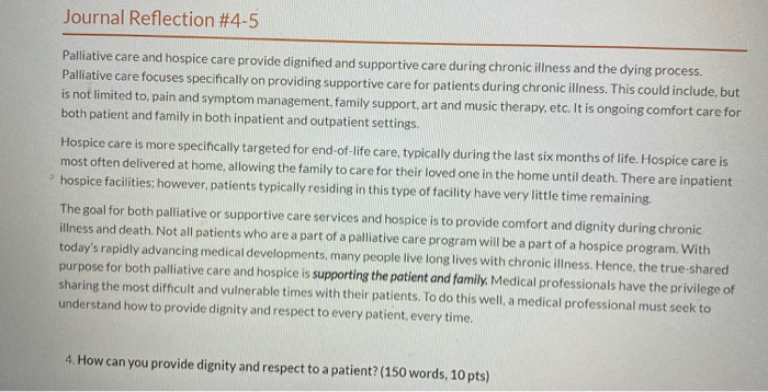 Solved Journal Reflection #4-5 Palliative care and hospice | Chegg.com