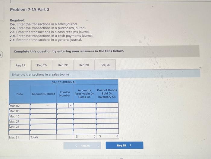 Solved Problem 7-1A Special journals, subsidiary ledgers, | Chegg.com