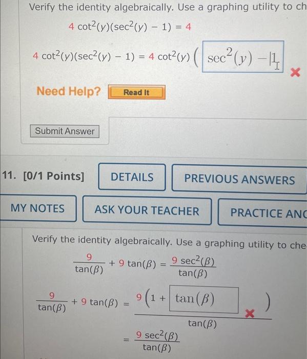Solved Verify the identity algebraically. Use a graphing | Chegg.com