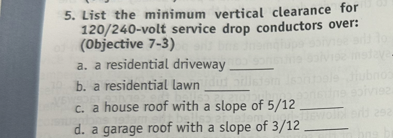 Solved List the minimum vertical clearance for 120/240-volt | Chegg.com