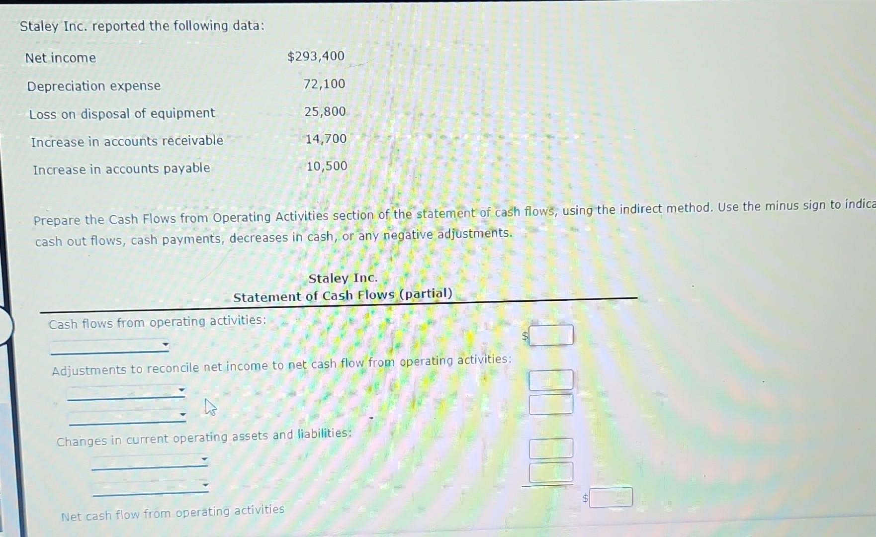Solved Staley Inc. reported the following data: Prepare the | Chegg.com