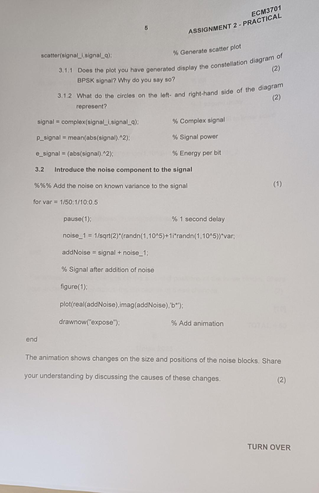 5 ASSIGNMENT 2 - PRAC IO. scatter(signal_i,signal_q); | Chegg.com