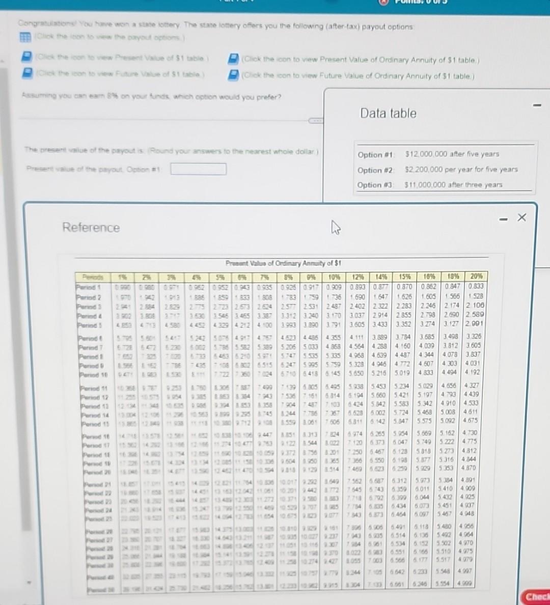 Solved Data table Option \&1 $12,000.000 atter five years | Chegg.com
