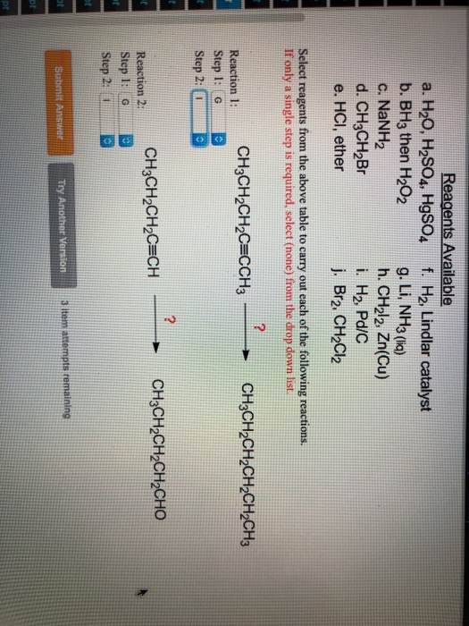 Solved Reagents Available a. H20, H2SO4, HgSO4 b. BH3 then | Chegg.com