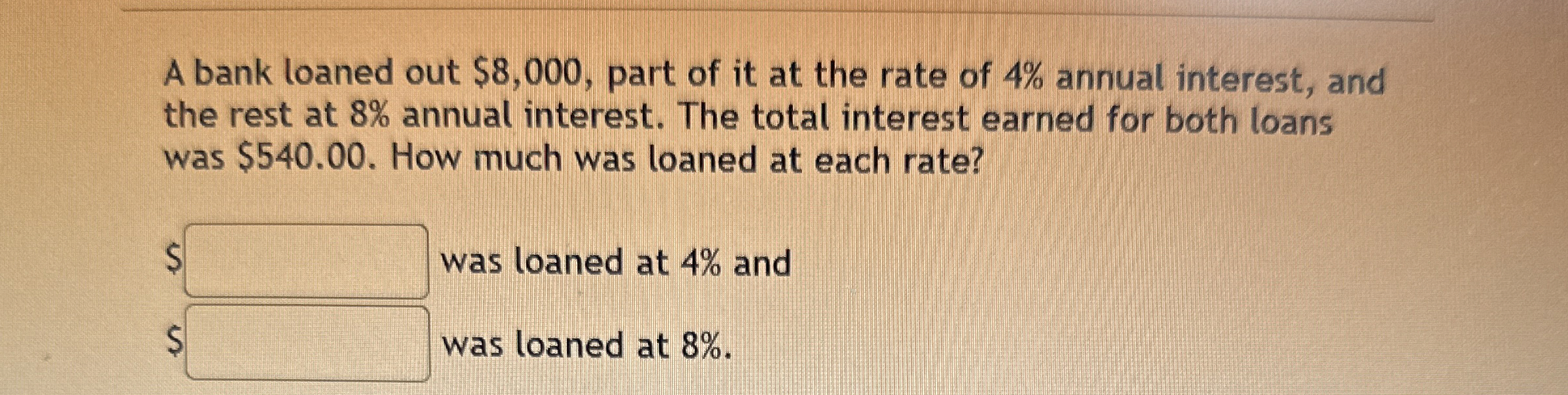 Solved A bank loaned out $8,000, ﻿part of it at the rate of | Chegg.com