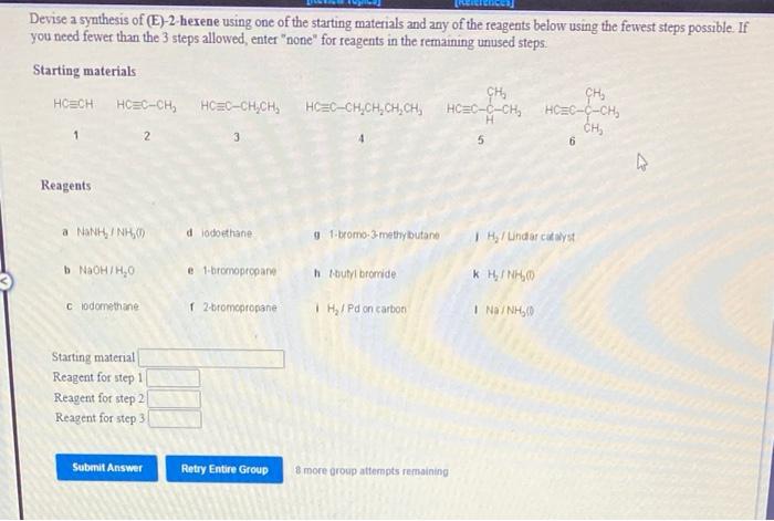 Solved Devise a synthesis of (E)-2-hexene using one of the | Chegg.com