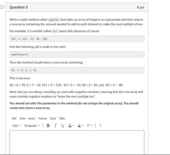 Solved D Question 3 8 pts Write a static method called | Chegg.com