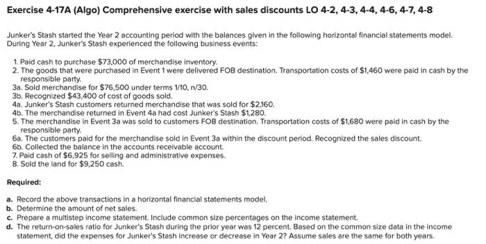 Solved Exercise 4-17A (Algo) Comprehensive exercise with | Chegg.com