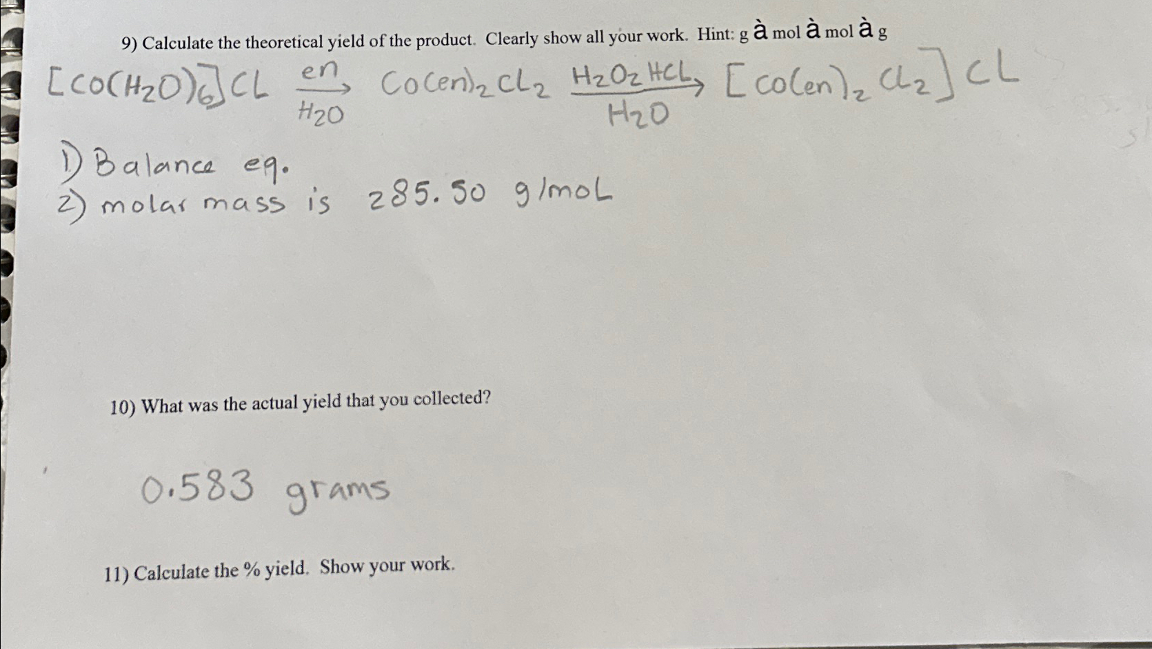 Calculate the theoretical yield of the product. | Chegg.com