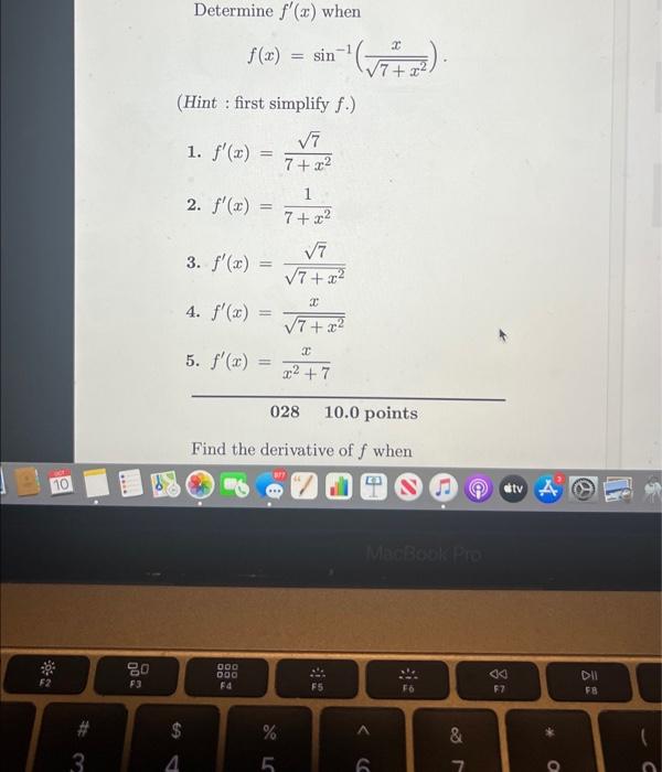 Solved Determine f′(x) when f(x)=sin−1(7+x2x). (Hint : first | Chegg.com