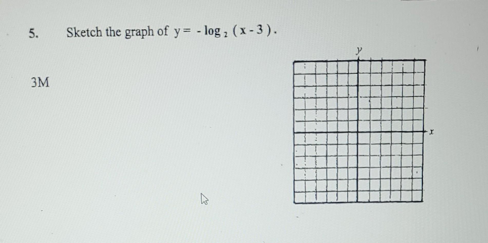 Solved 5. Sketch the graph of y= -log2 (x-3). 3M 27 6. | Chegg.com