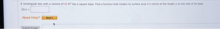 Solved A rectangular box with a volume of 45 ft3 has a | Chegg.com