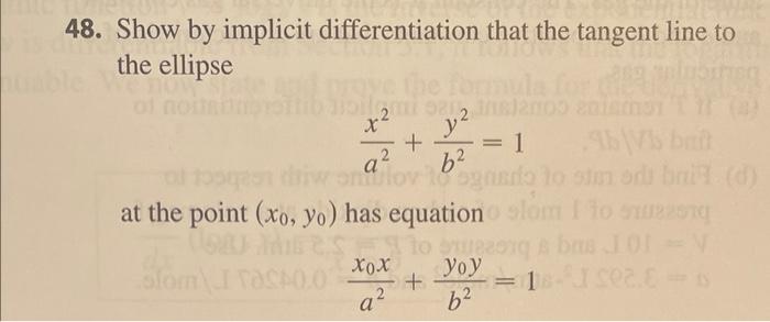 Solved 48. Show by implicit differentiation that the tangent | Chegg.com