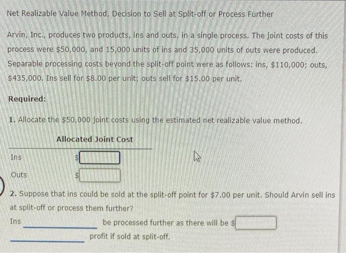 Solved Net Realizable Value Method, Decision to Sell at | Chegg.com