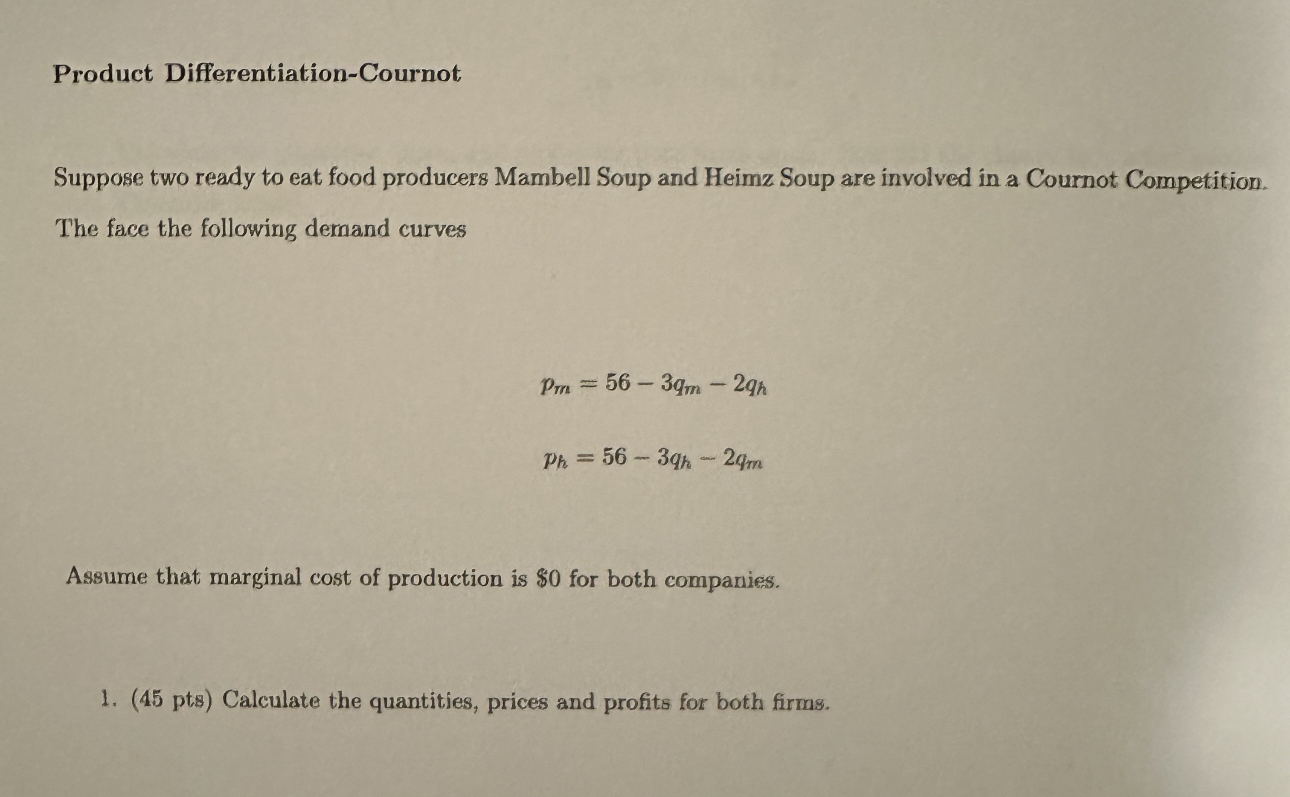 Solved Product Differentiation-CournotSuppose two ready to | Chegg.com