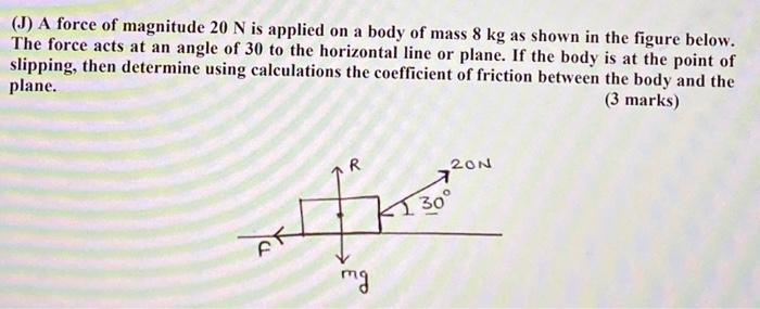 Solved (J) A force of magnitude 20 N is applied on a body of | Chegg.com