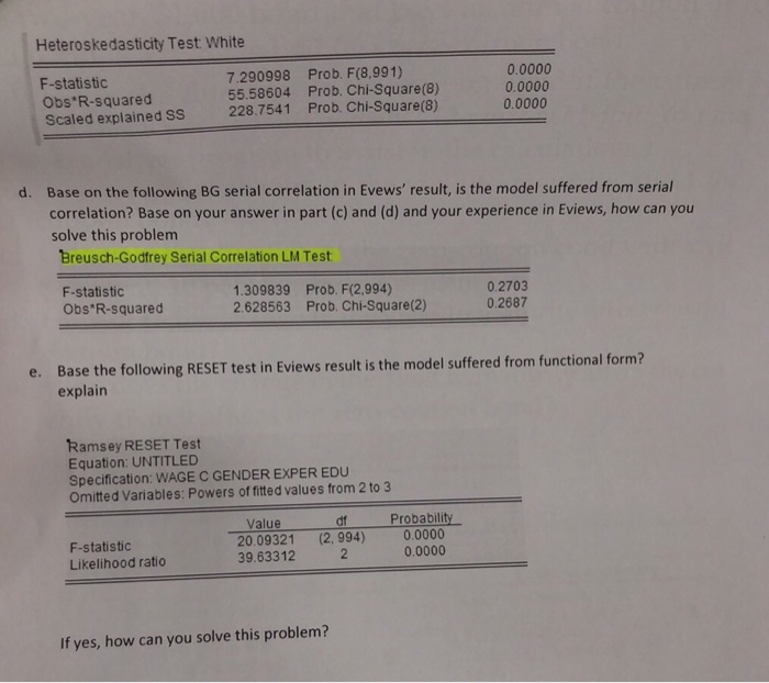 Heteroskedasticity Test White F-statistic | Chegg.com