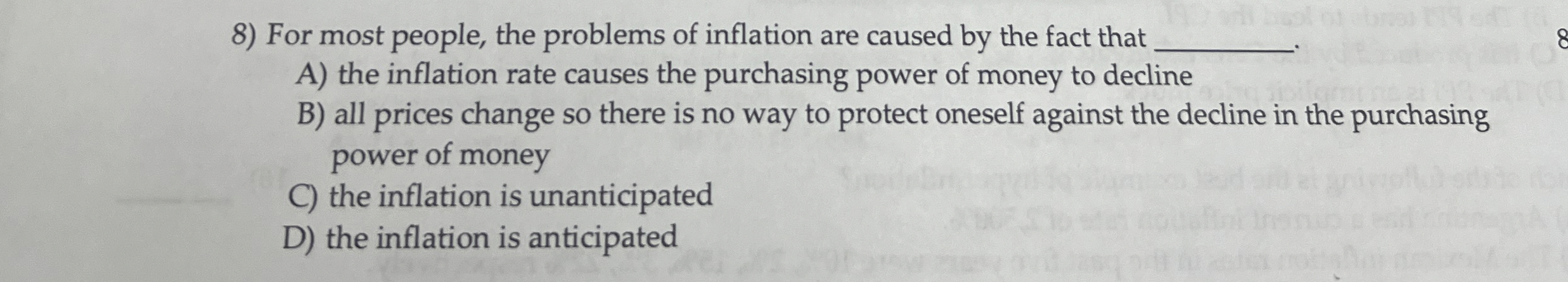 Solved For most people, the problems of inflation are caused | Chegg.com