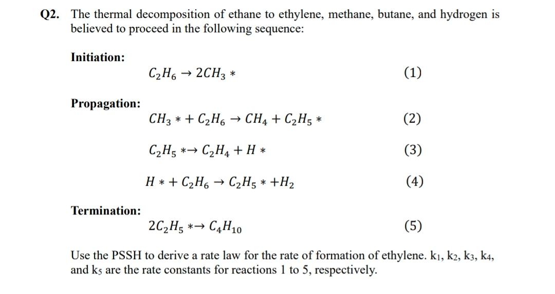 Solved Q2. ﻿The thermal decomposition of ethane to ethylene, | Chegg.com