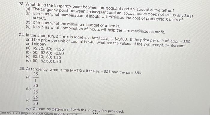 Solved 23. What does the tangency point between an isoquant | Chegg.com