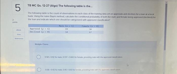 Solved TB MC Qu. 12-27 (Algo) The following table is the... | Chegg.com