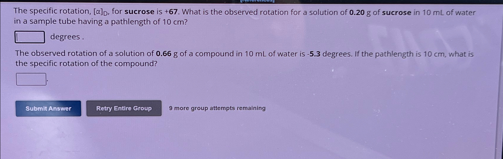 Solved The specific rotation, [α]D, ﻿for sucrose is +67 . | Chegg.com