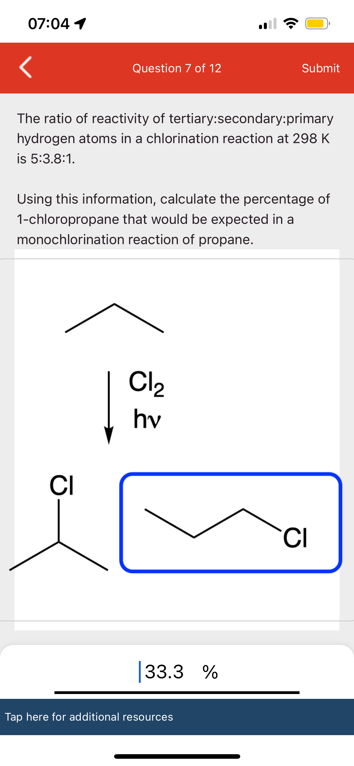 Solved 07:04 4Question 7 ﻿of 12SubmitThe ratio of reactivity | Chegg.com