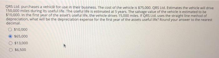 Solved QRS Ltd, purchases a vehicle for use in their | Chegg.com