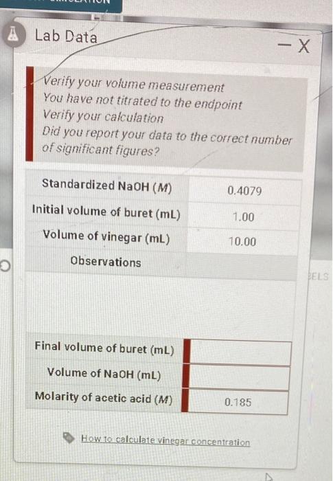 Solved A Lab Data - X Verify your volume measurement You | Chegg.com