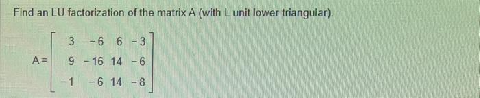 Solved Find An Lu Factorization Of The Matrix A With L Unit