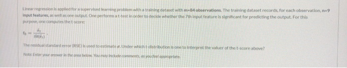 Solved Linear regression is applied for a supervised | Chegg.com