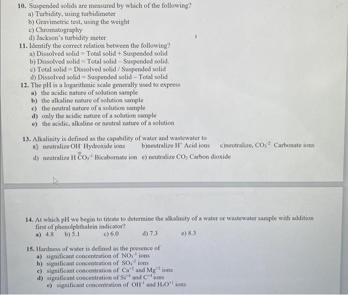Solved 1. Turbidity is a) An expression of the optical | Chegg.com
