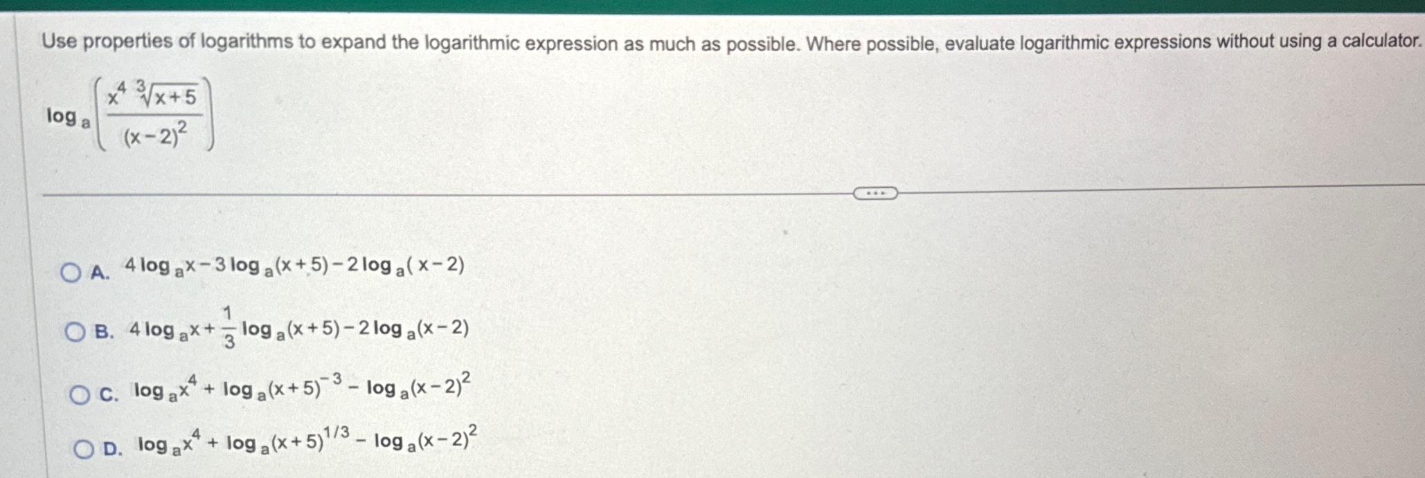Solved Use properties of logarithms to expand the | Chegg.com