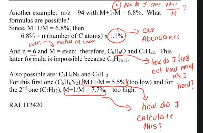 Solved ① How do I CAIC M+1 Another example: m/z = 94 with | Chegg.com