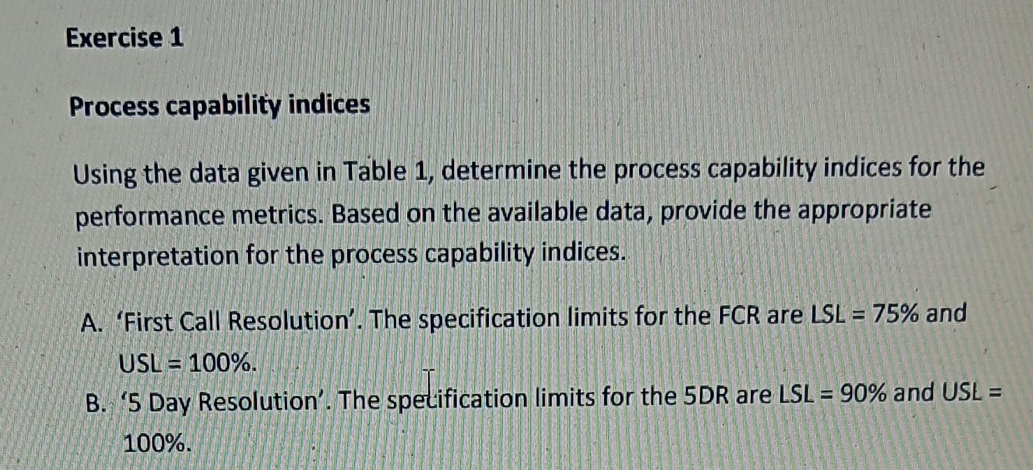 Solved Process capability indices Using the data given in | Chegg.com