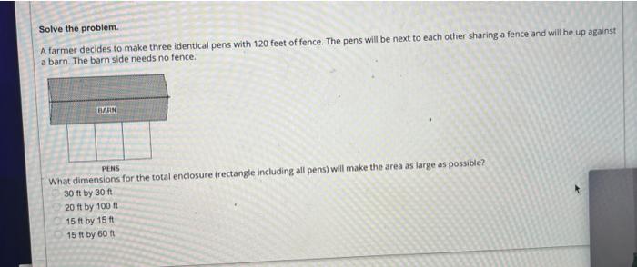 Solved Solve the problem. A farmer decides to make three | Chegg.com