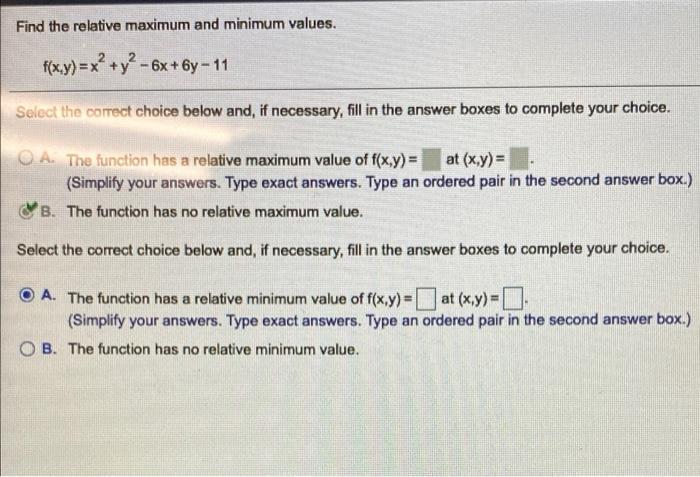 Solved Find the relative maximum and minimum values. | Chegg.com