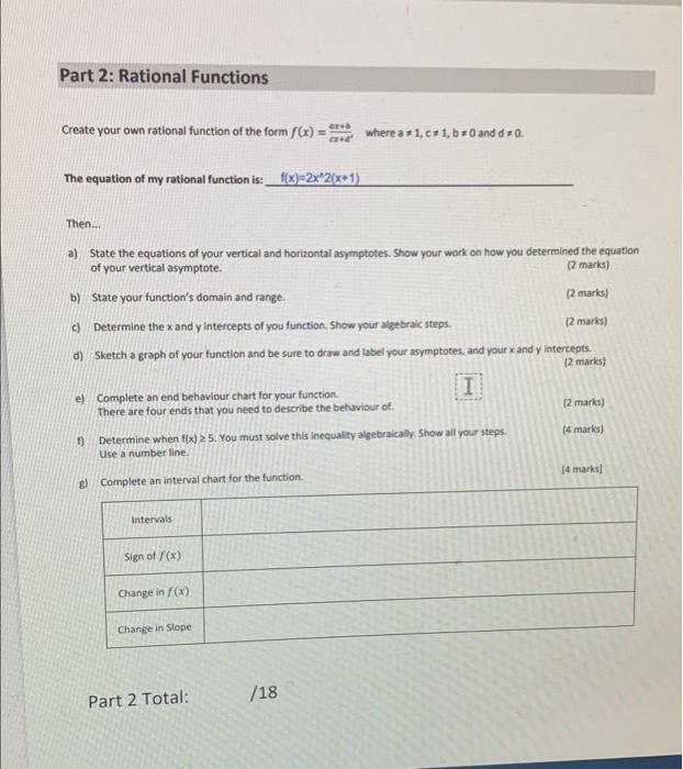 Solved Part 2: Rational Functions Create your own rational | Chegg.com