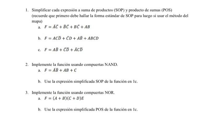 Solved 1. Simplificar cada expresión a suma de productos | Chegg.com