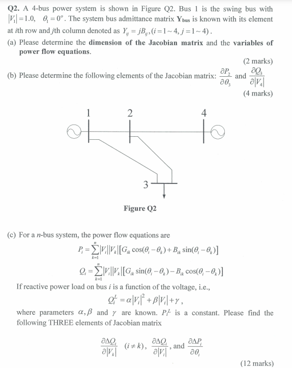 Solved Q2. ﻿A 4-bus power system is shown in Figure Q2. ﻿Bus | Chegg.com