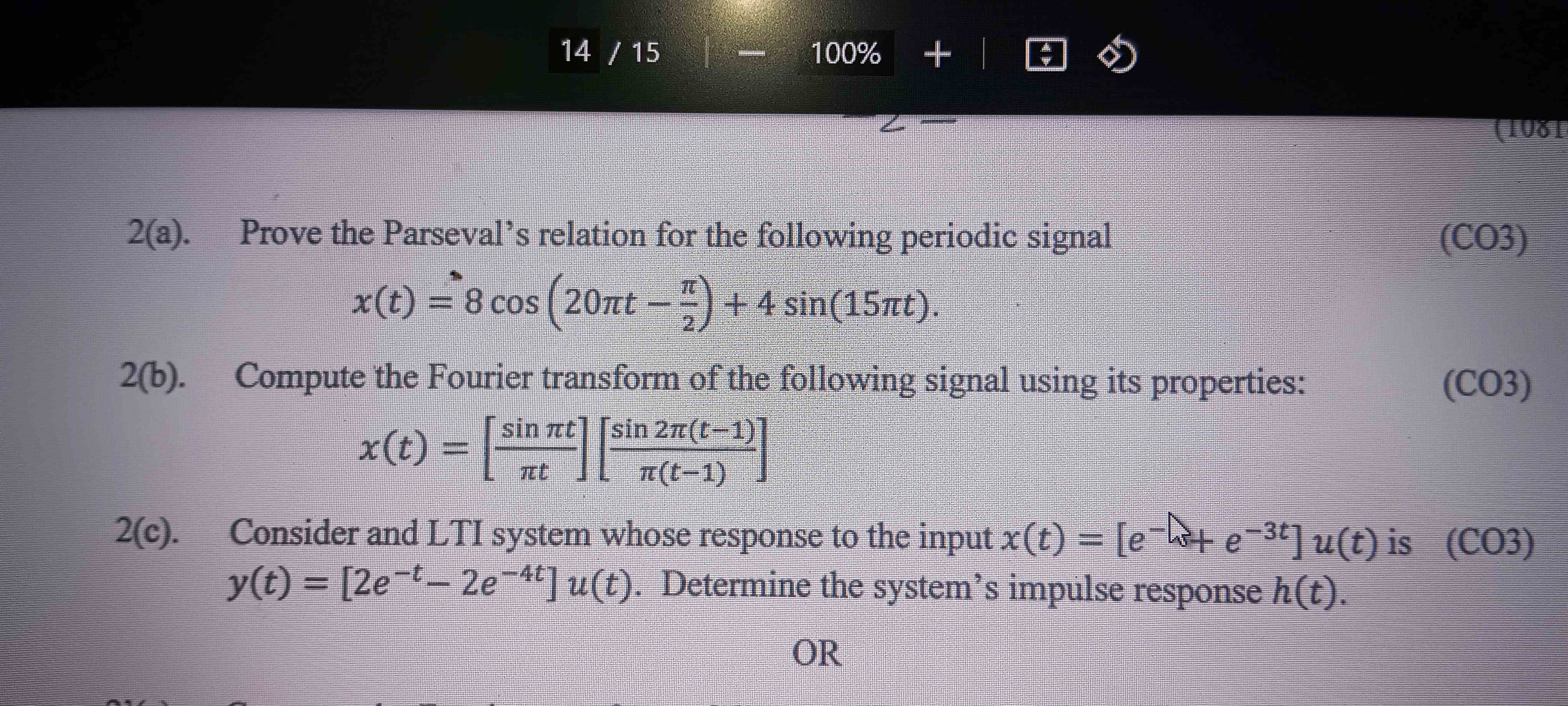 Solved 2(a). ﻿Prove the Parseval's relation for the | Chegg.com