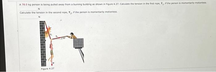 Solved A 78.0 kg person is being pulled away from a burning | Chegg.com