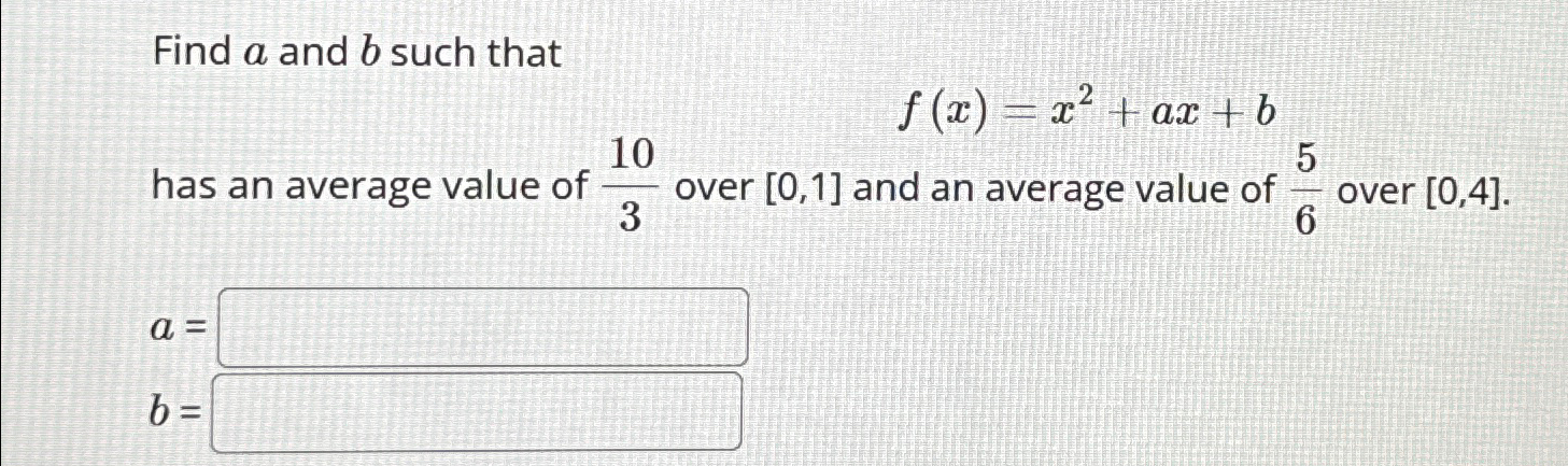 Solved Find a and b ﻿such thatf(x)=x2+ax+bhas an average | Chegg.com